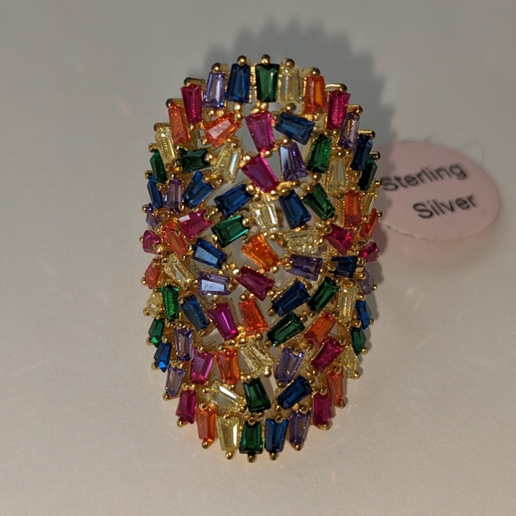 Jewelry | Nwt 925 Gold Plated Rainbow Color Crystal Ring | Poshmark